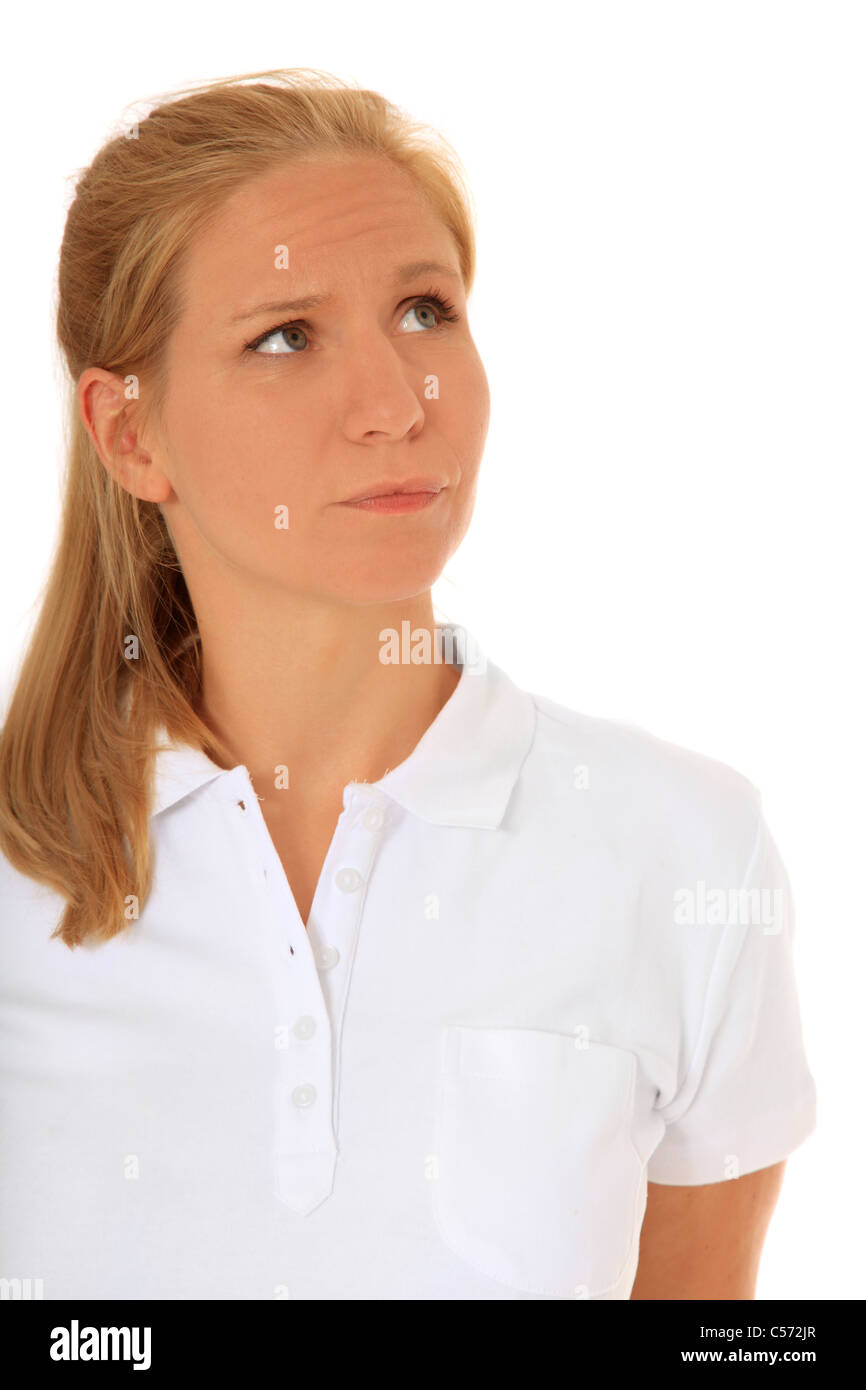 Woman looking to the side. All on white background Stock Photo - Alamy