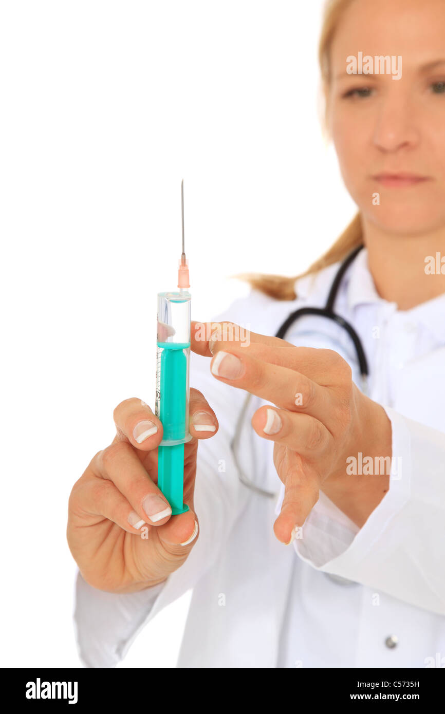 Doctor prepares injection. All on white background Stock Photo - Alamy