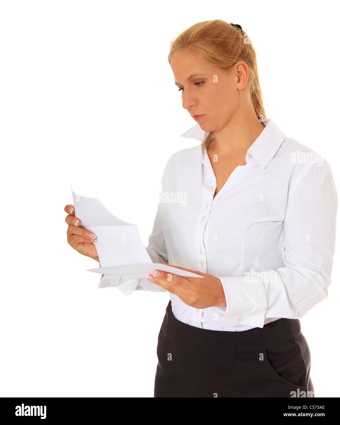Employee reading letter. All on white background Stock Photo - Alamy