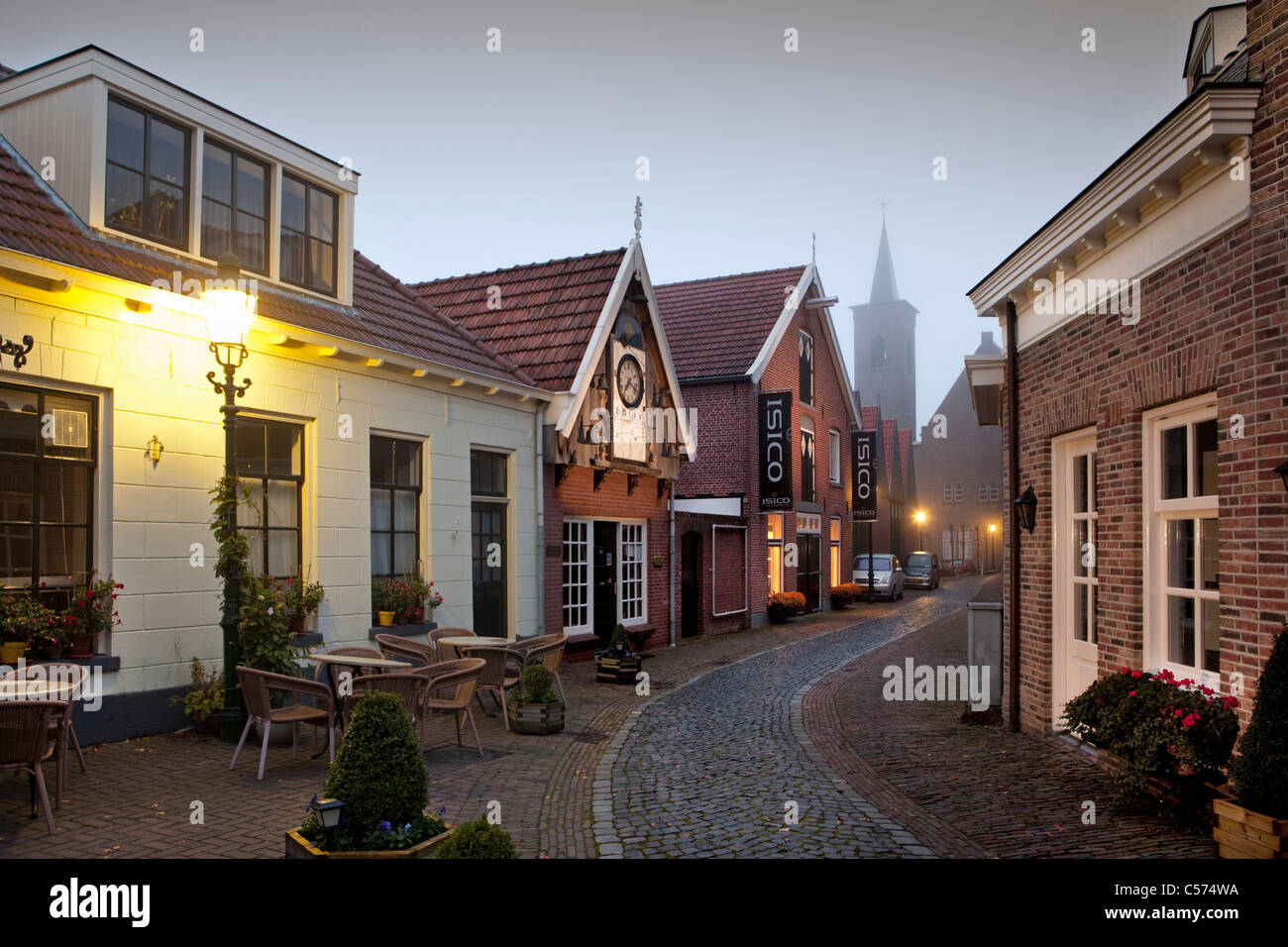 The Netherlands, Ootmarsum, Center of village at dusk Stock Photo - Alamy