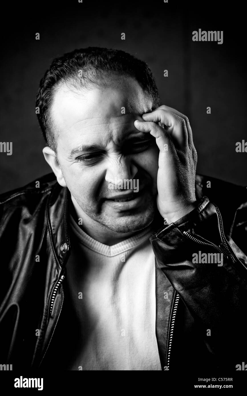 Stressed middle aged man Black and White Stock Photos & Images - Alamy