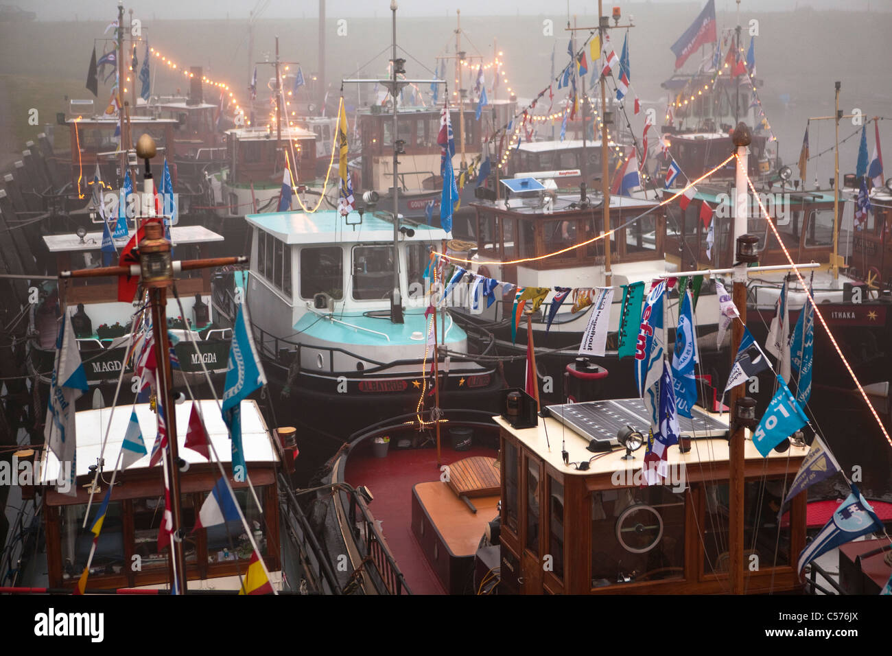 The Netherlands, Vollenhoven, Gathering of former towboats in harbour ...