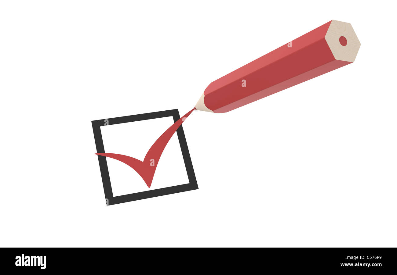 Check mark and a Red Pencil Stock Photo - Alamy