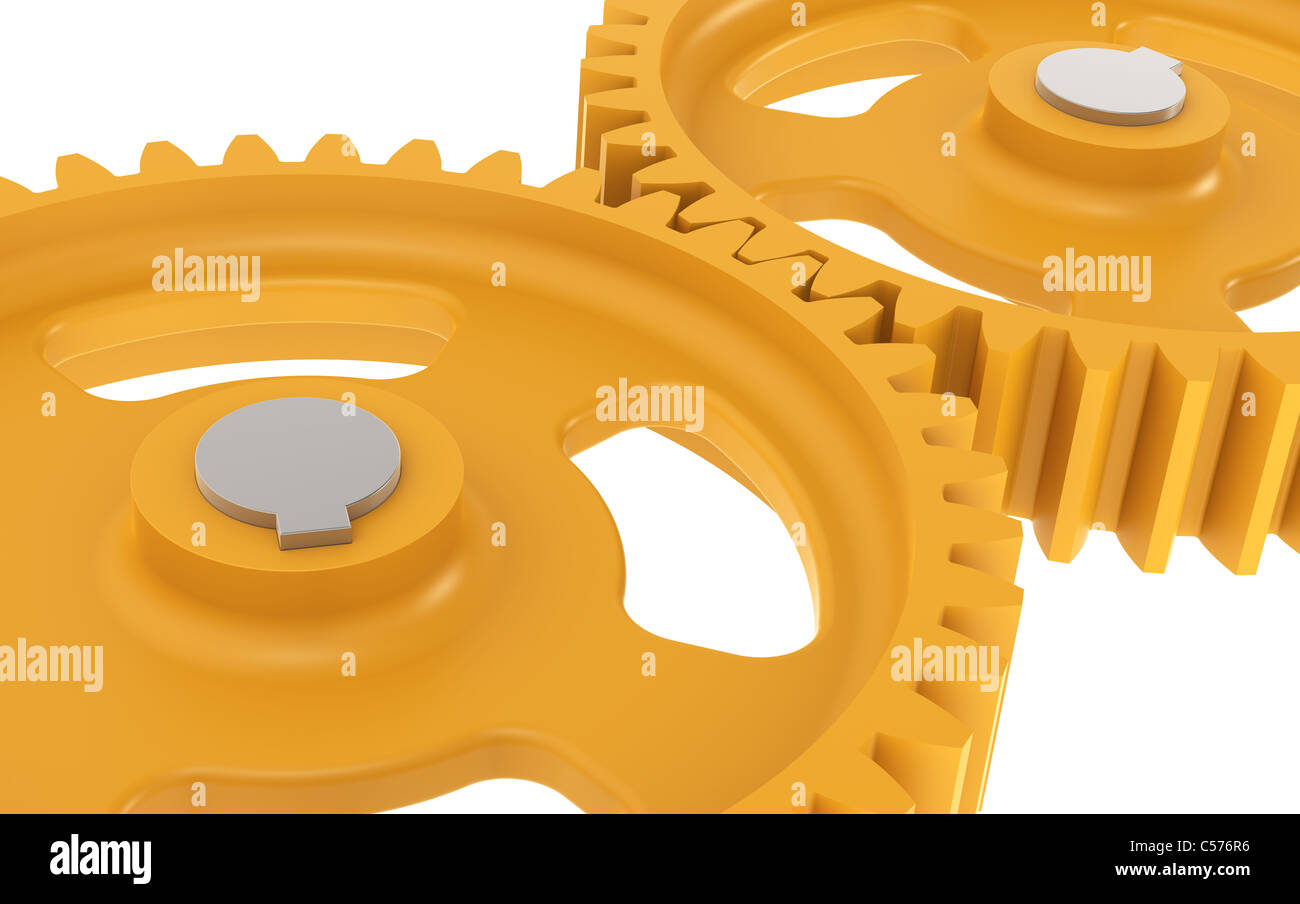 2 Orange machine Gears Stock Photo - Alamy
