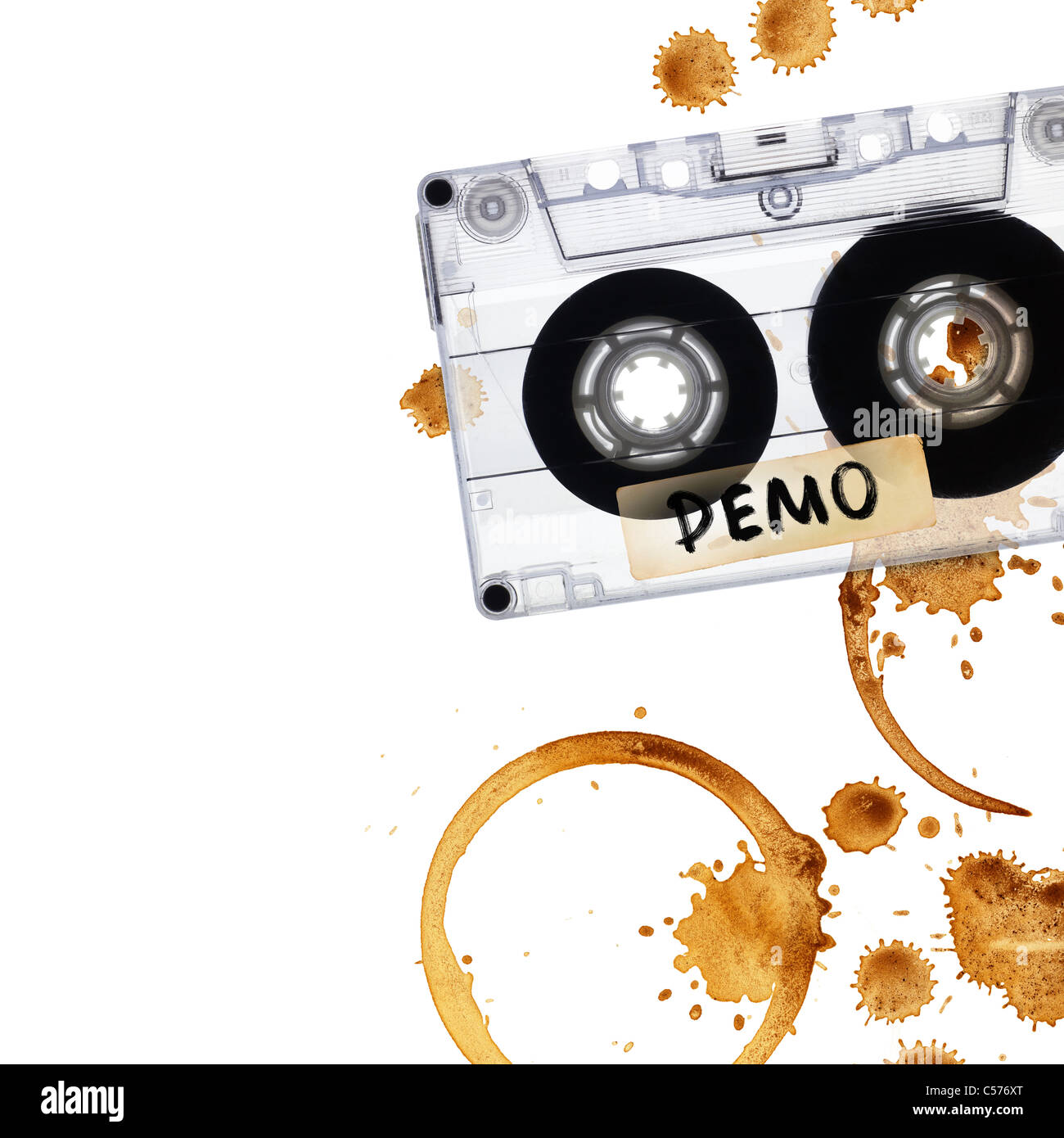 Vintage demo tape with coffee stains. Isolated on white background ...
