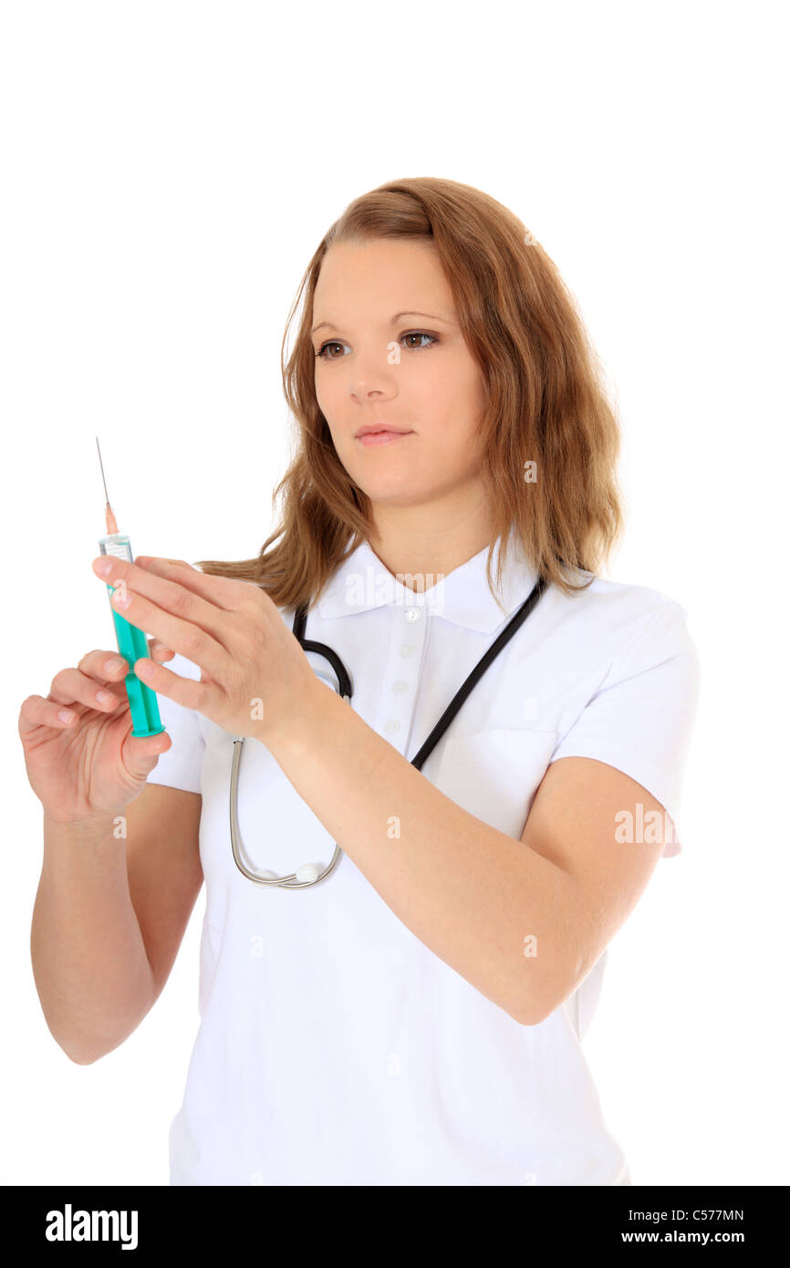 Doctor prepares injection. All on white background Stock Photo - Alamy