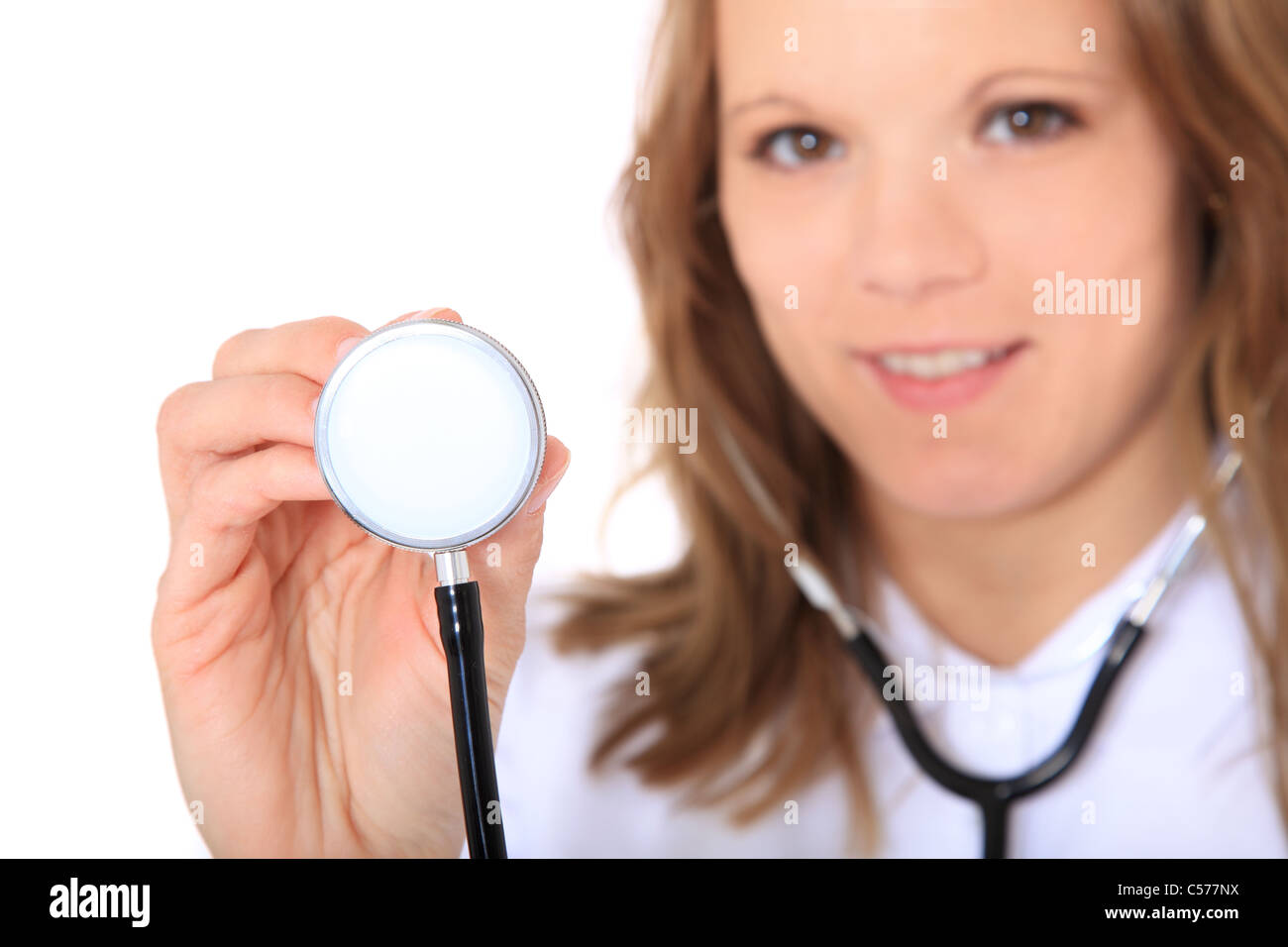Doctor using stethoscope. All on white background Stock Photo - Alamy