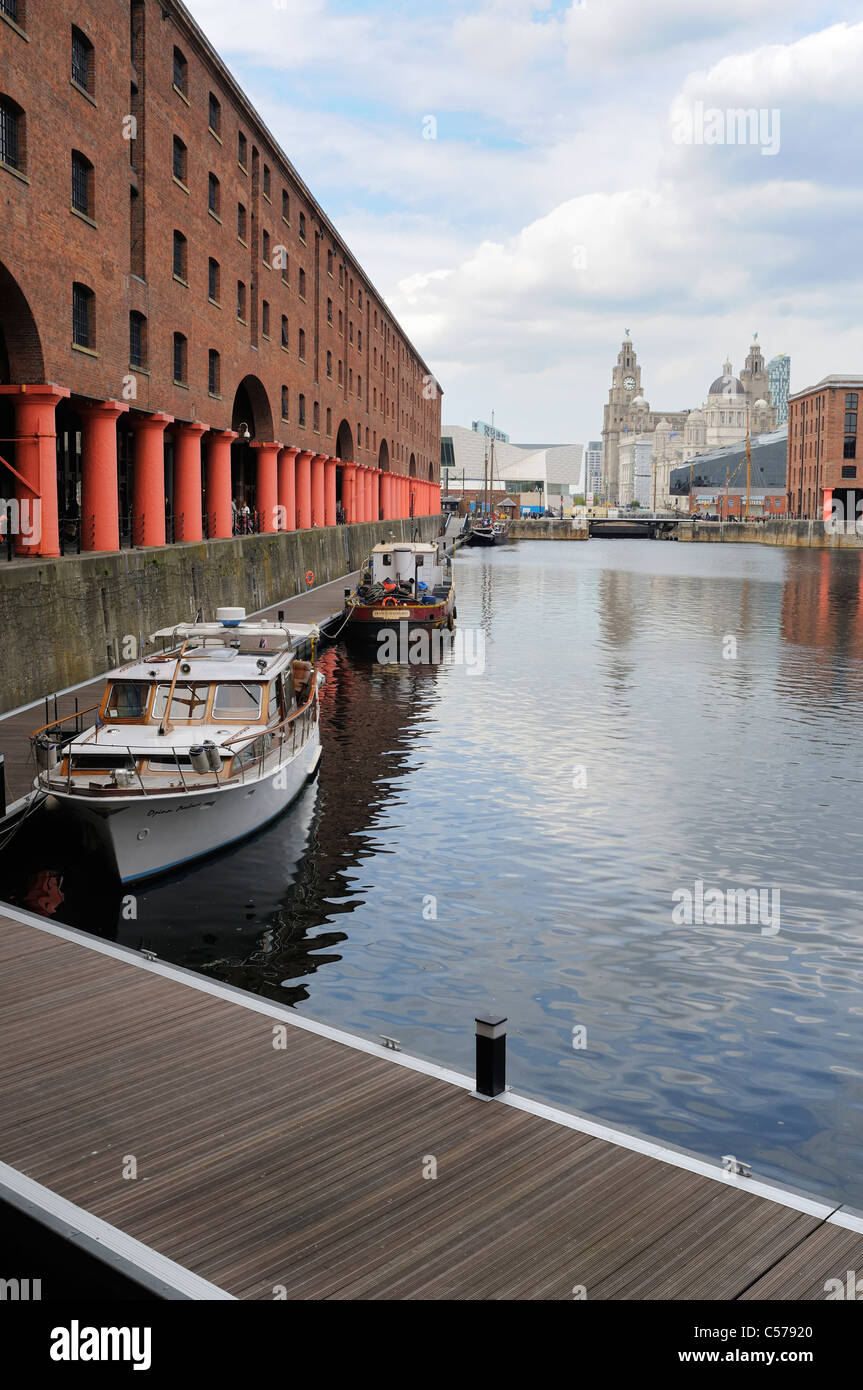 Albert Docks With Liverpool Landmark Buildings In The Background Stock ...