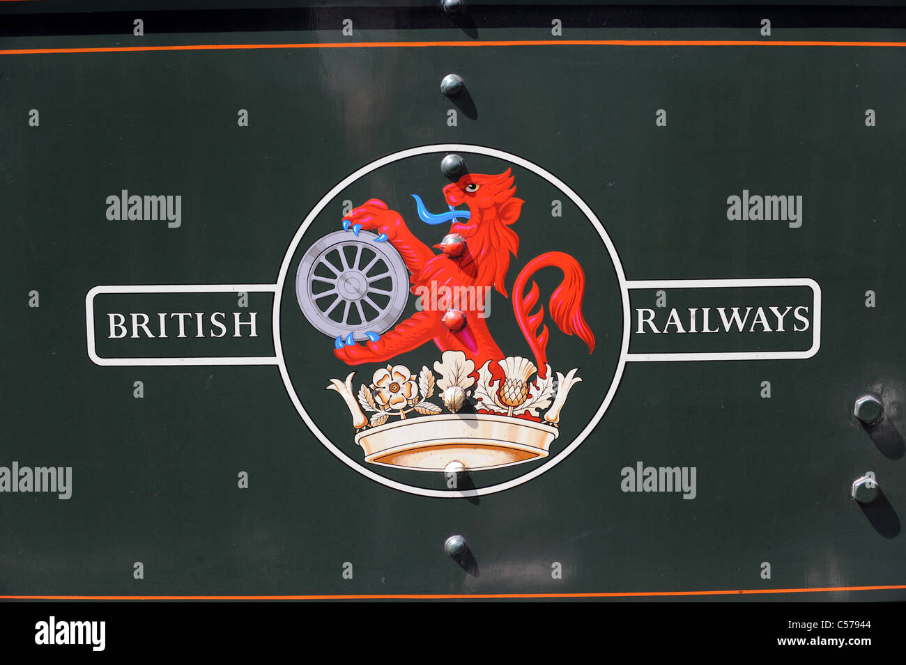 The British Railways sign and logo on old steam locomotive Stock Photo ...