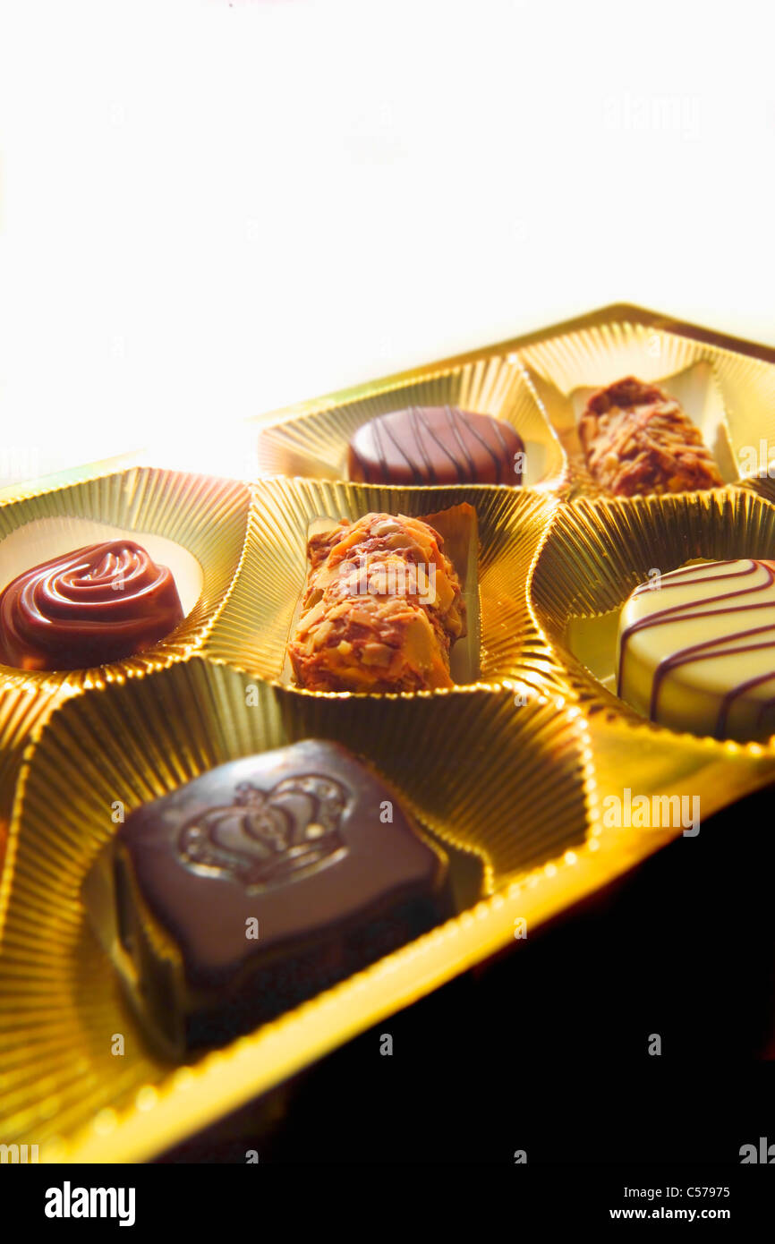 Close up of tray of chocolates Stock Photo - Alamy