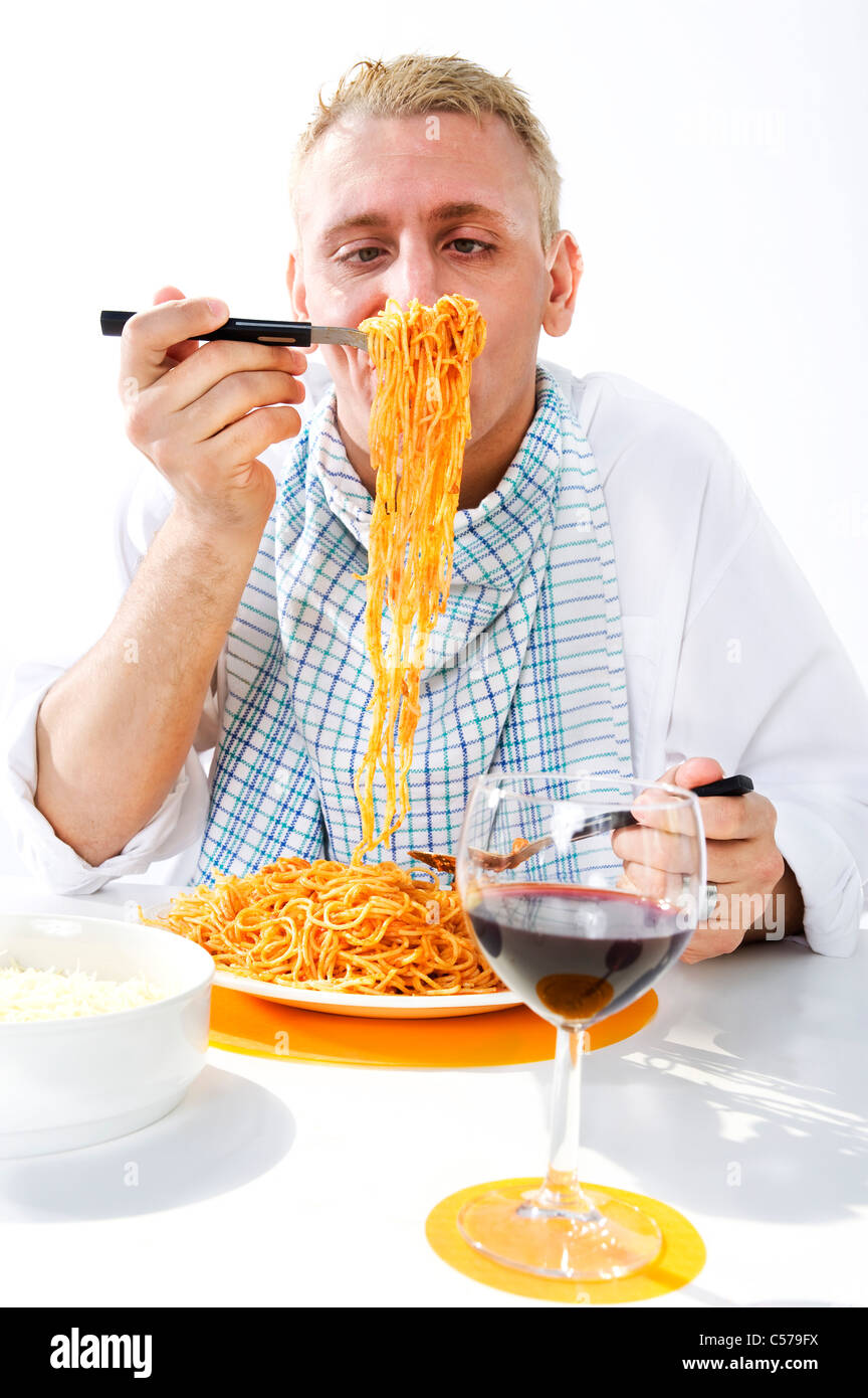 Man eating pasta Cut Out Stock Images & Pictures - Alamy