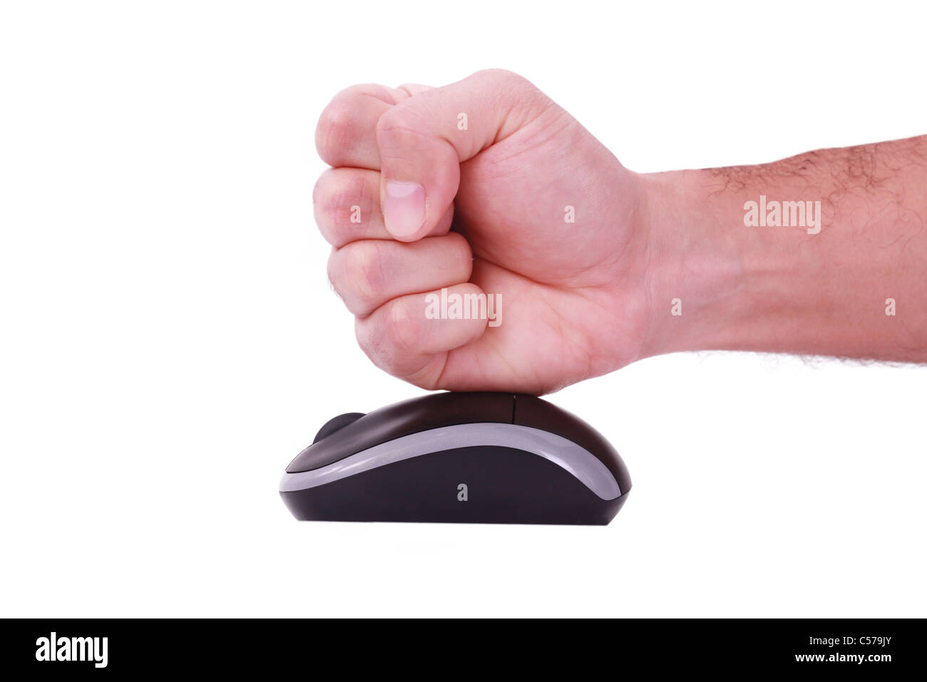 A male man punching a white mouse, white background Stock Photo - Alamy