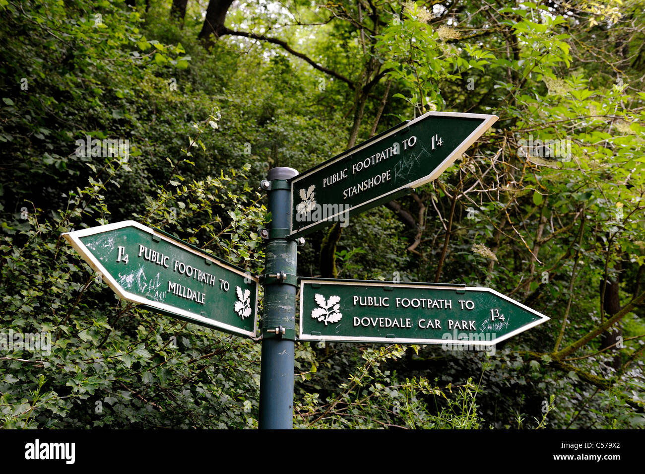 public footpath signs dovedale derbyshire england uk Stock Photo - Alamy