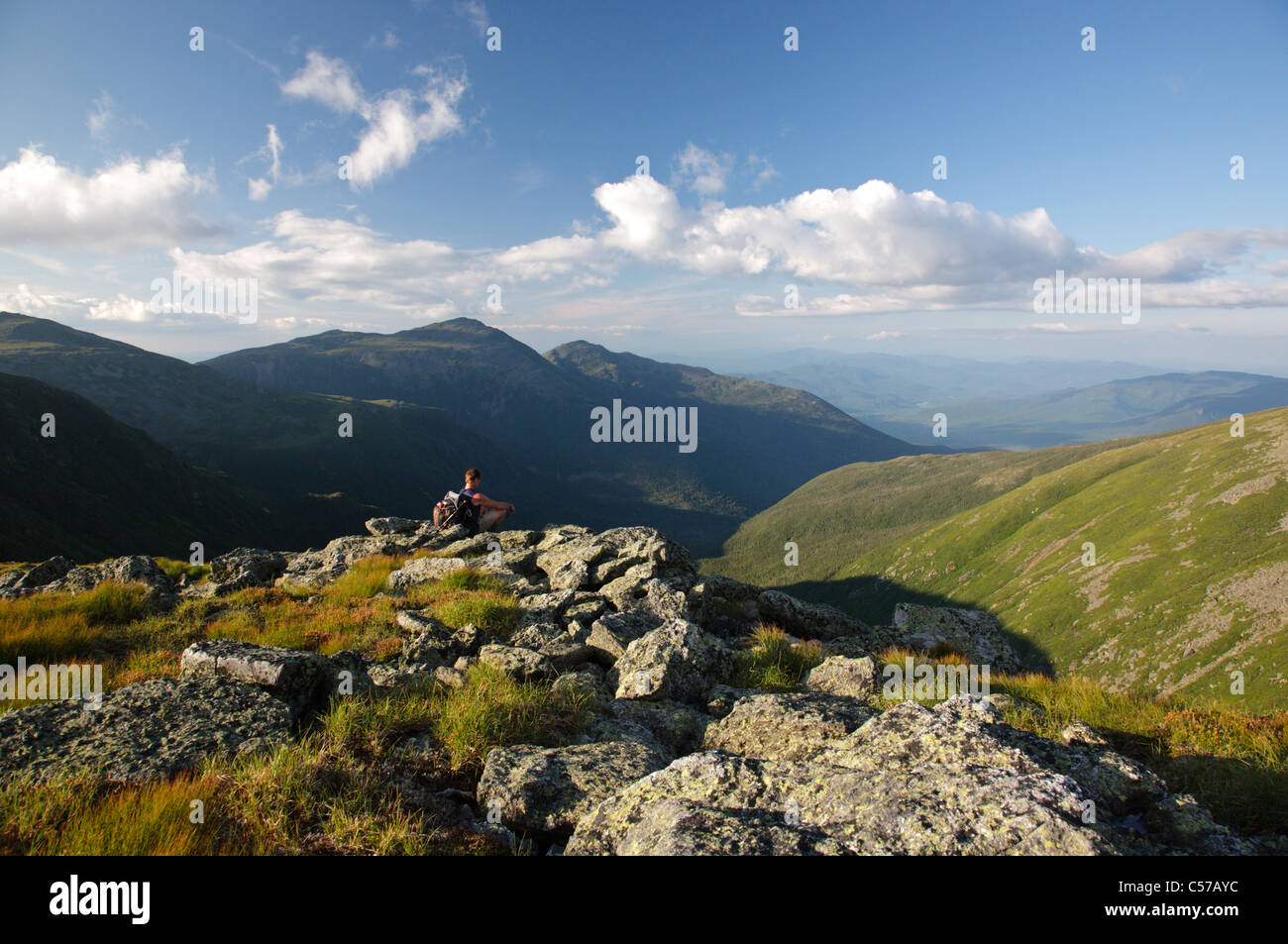 Hiker takes in the view of the Great Gulf Wilderness along the ...