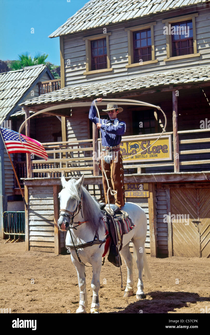 Wild West show Disney World Florida USA with a show cowboy standing on ...