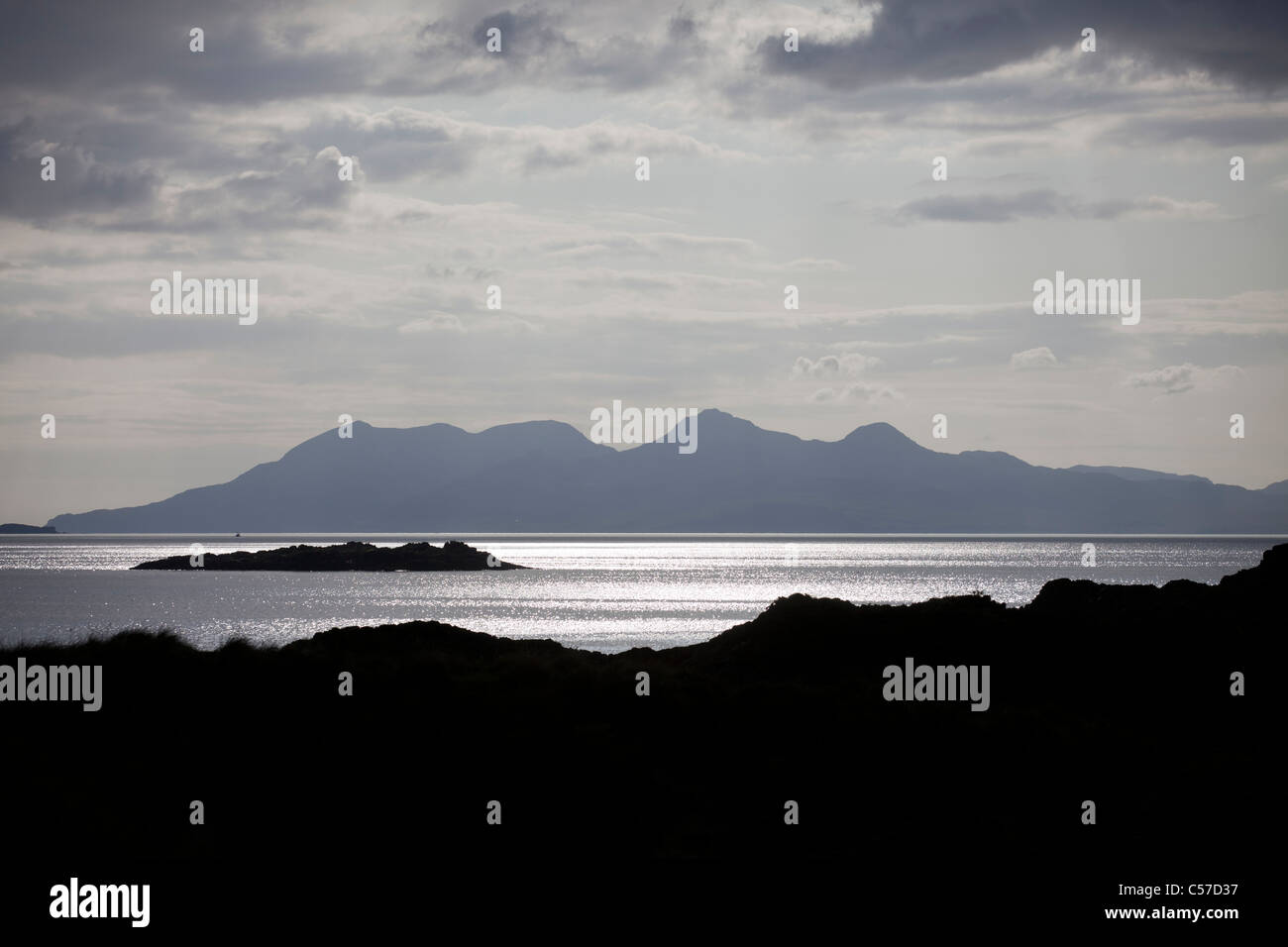 A view of the Scottish Isle of Rum from the Camusdarach area of the ...