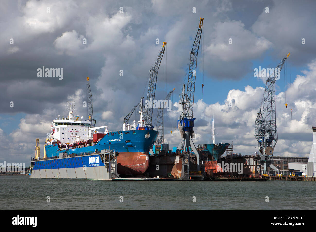 The Netherlands, Rotterdam, Port of Rotterdam, harbour. Damen shipyard ...