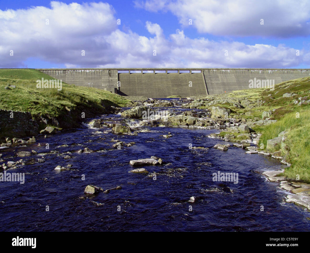 Cow Green Dam at the Cow Green Reservoir in the North Pennines in the ...