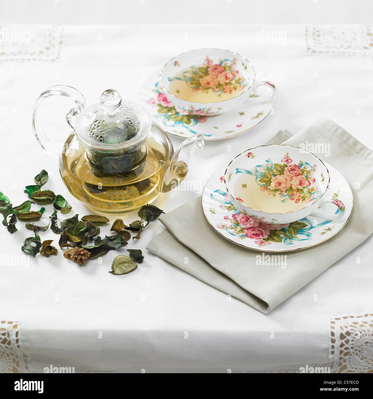 herb tea and tea ware Stock Photo - Alamy