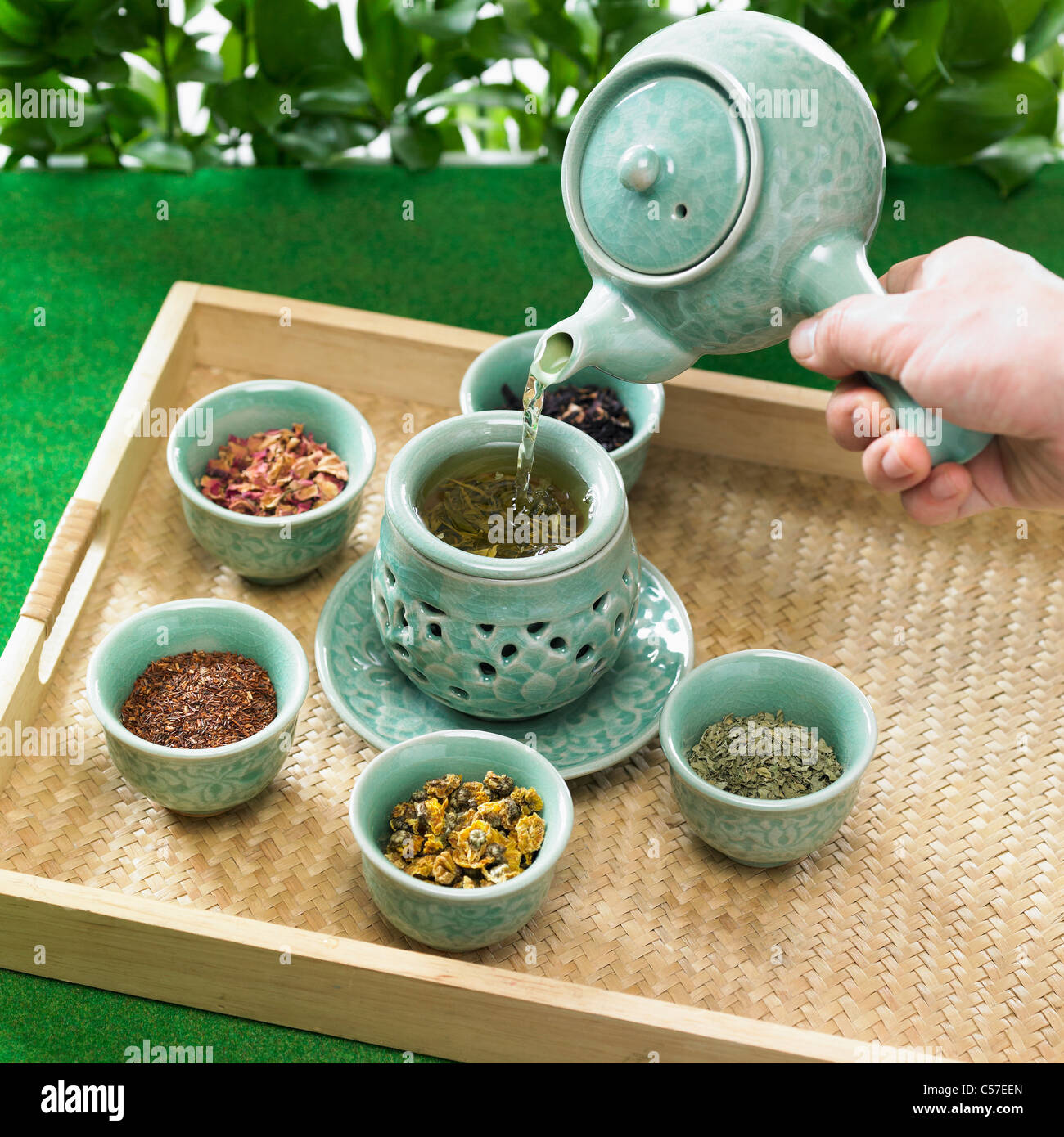 herb tea and oriental tea ware Stock Photo - Alamy