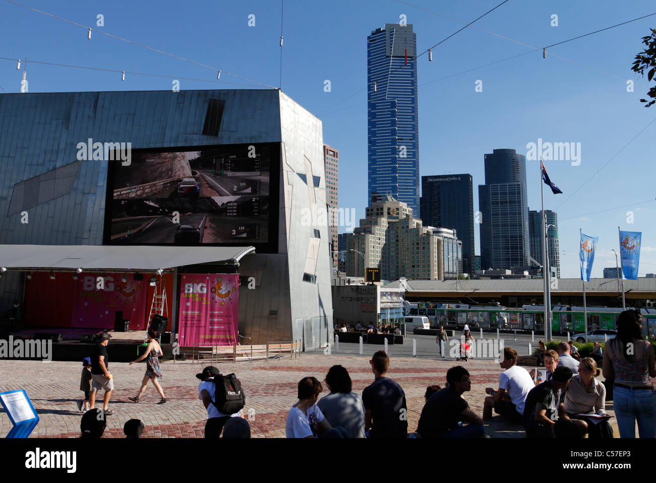 Big screen at Federation Square in Melbourne, Australia Stock Photo - Alamy