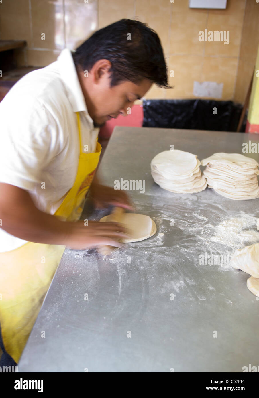 Chef rolling dough at Kiko's Pastes Pachucha Hidalgo Mexico Stock Photo ...