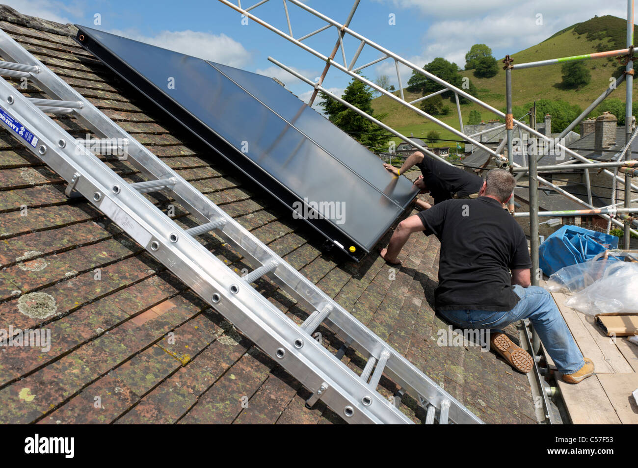 Solar thermal collector panel installation on domestic house Stock ...