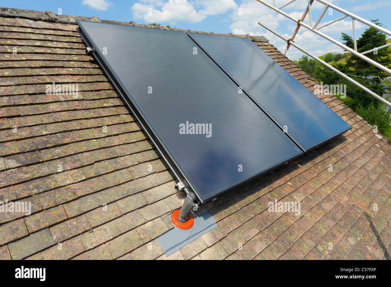 Completed solar thermal collector panel installation on domestic house ...