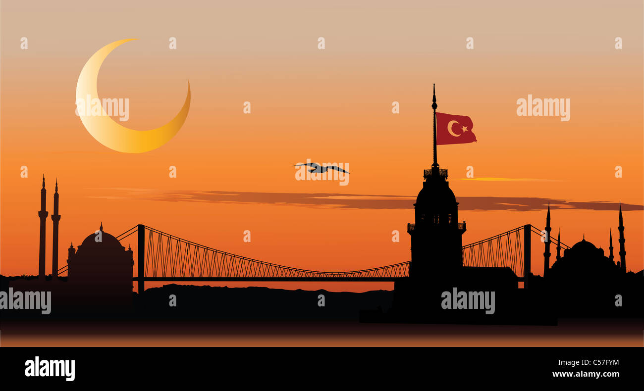 Silhouette of Istanbul cityscape against sunset sky Stock Photo - Alamy