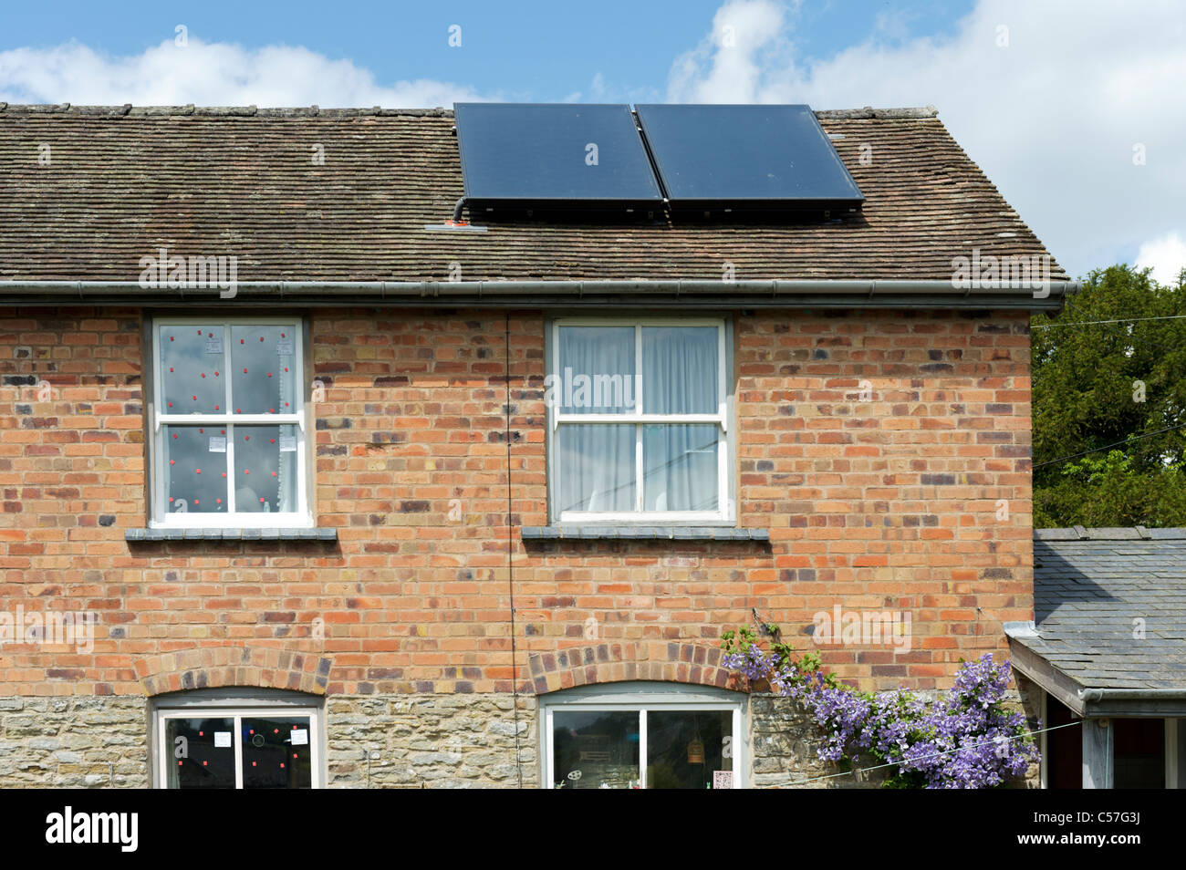 Completed solar thermal collector panel installation on domestic house ...