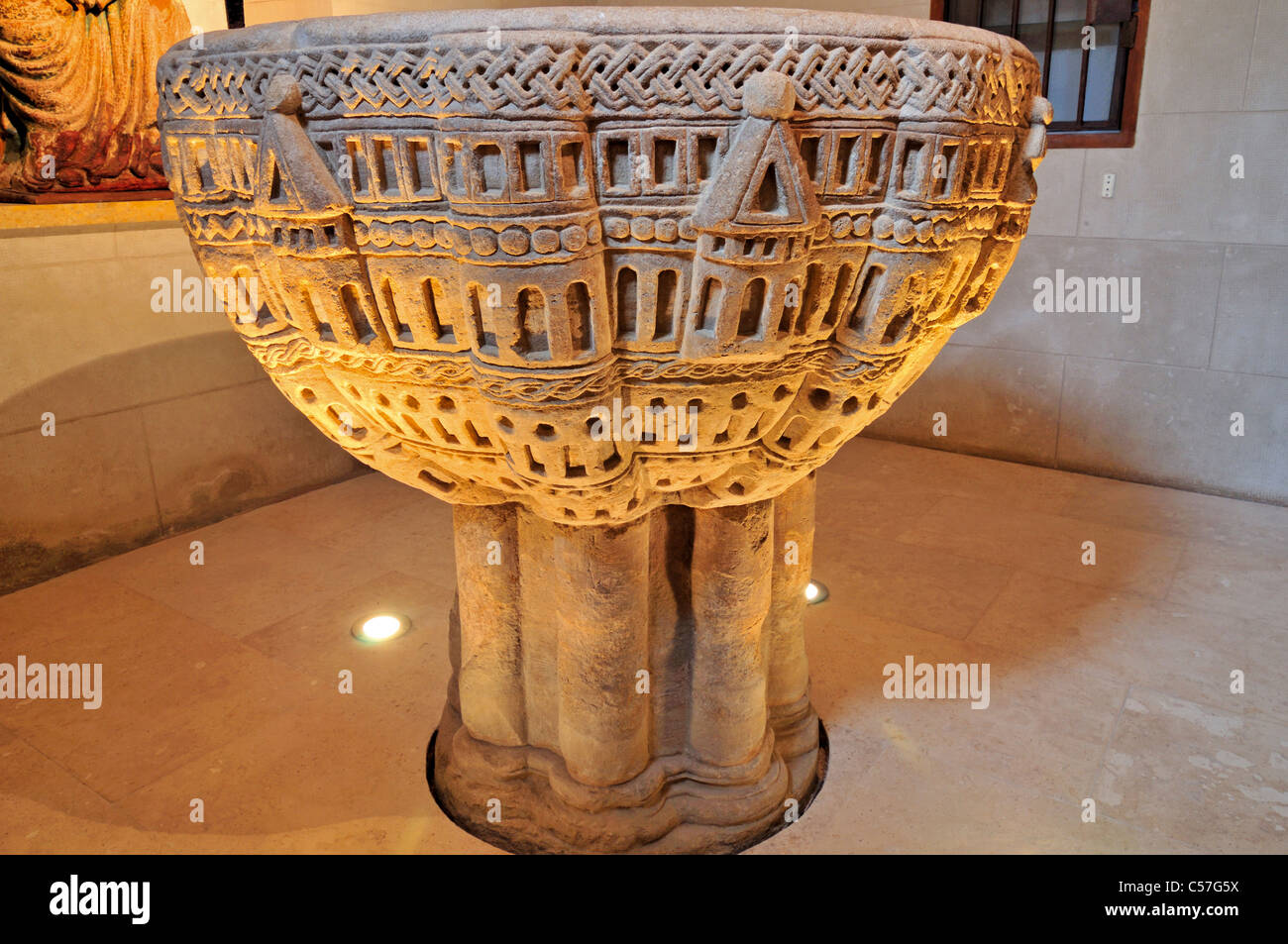 Spain, St. James Way: Mozarabic baptismal font in the church of Nuestra ...