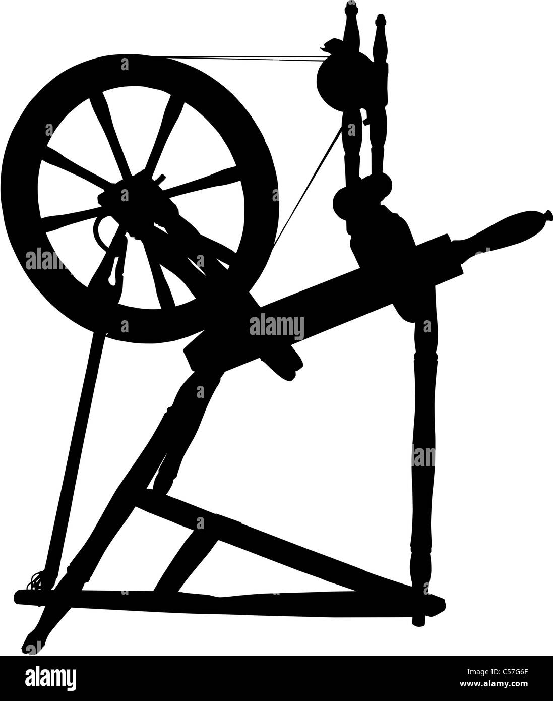 Vector silhouette of Antique Spinning Wheel Stock Photo - Alamy