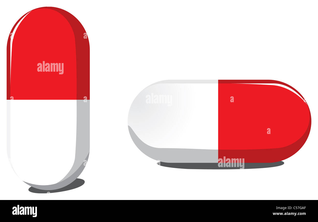 Red and white tablet capsule Stock Photo - Alamy