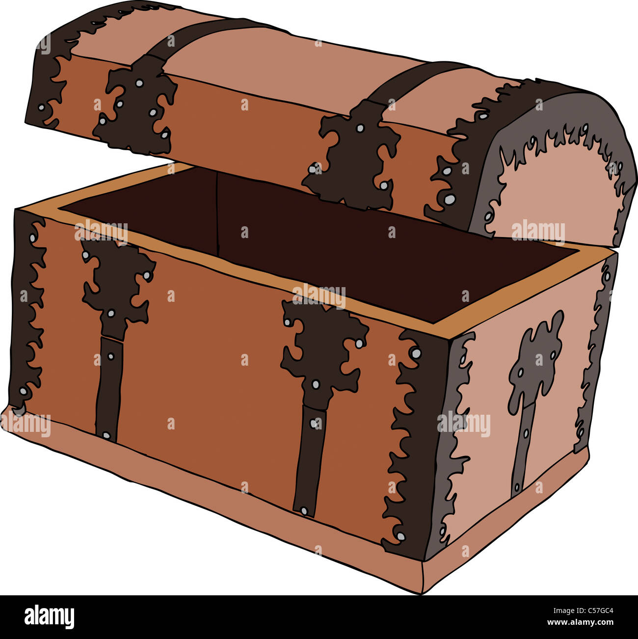 Empty brown wooden treasure chest. Vector illustration Stock Photo - Alamy