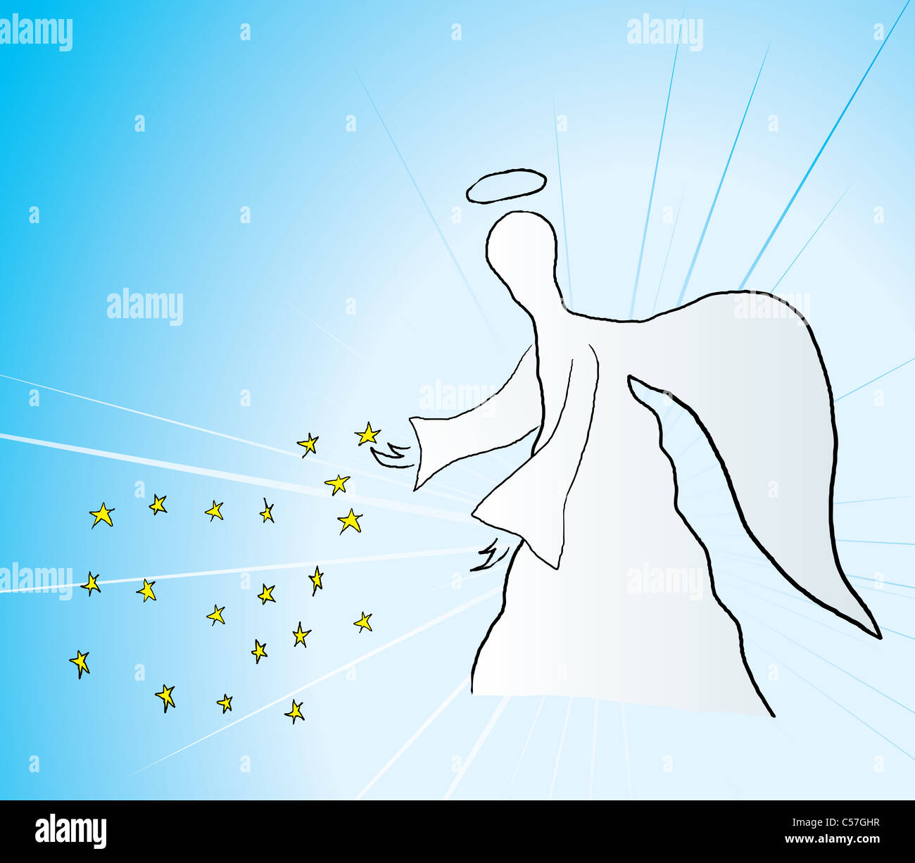 Vector illustration of blessing angel with stars Stock Photo - Alamy