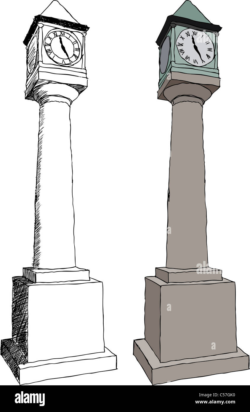 Vector illustration of Old city clock on white Stock Photo - Alamy