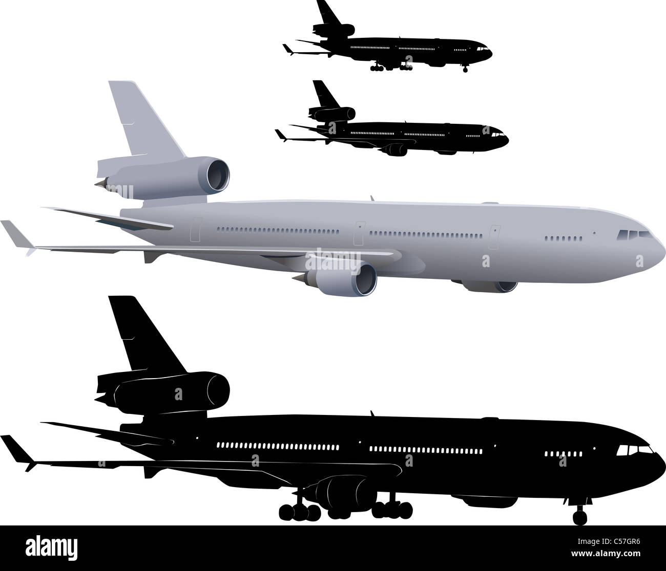 Illustration of three-engine passenger airliner McDonnell Douglas MD-11 ...