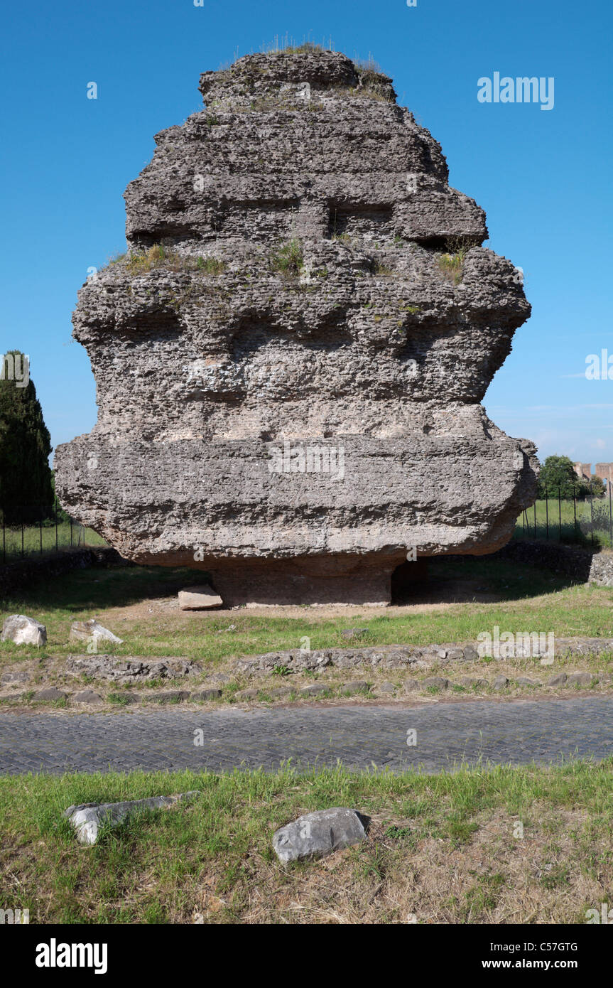 Rome, Italy, Appian Way (Appia Antica) pyramid shaped tomb ruins as ...