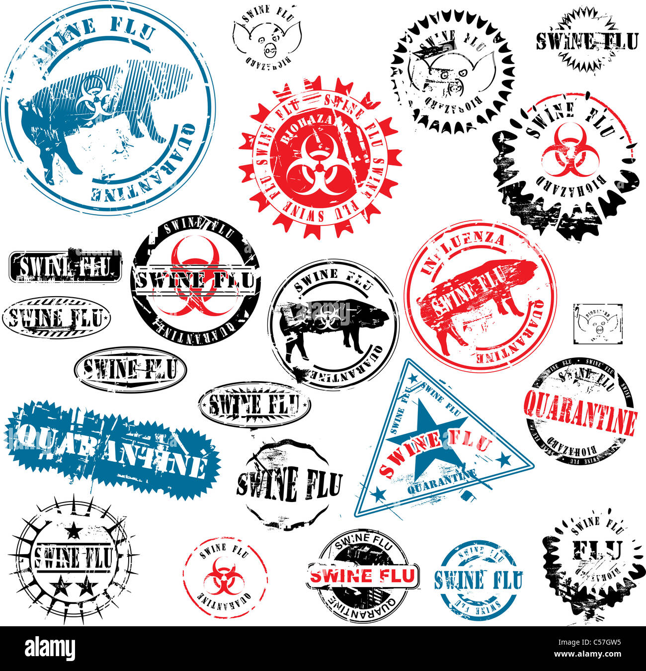 Collection of rubber stamps about swine flu. See other rubber stamp ...