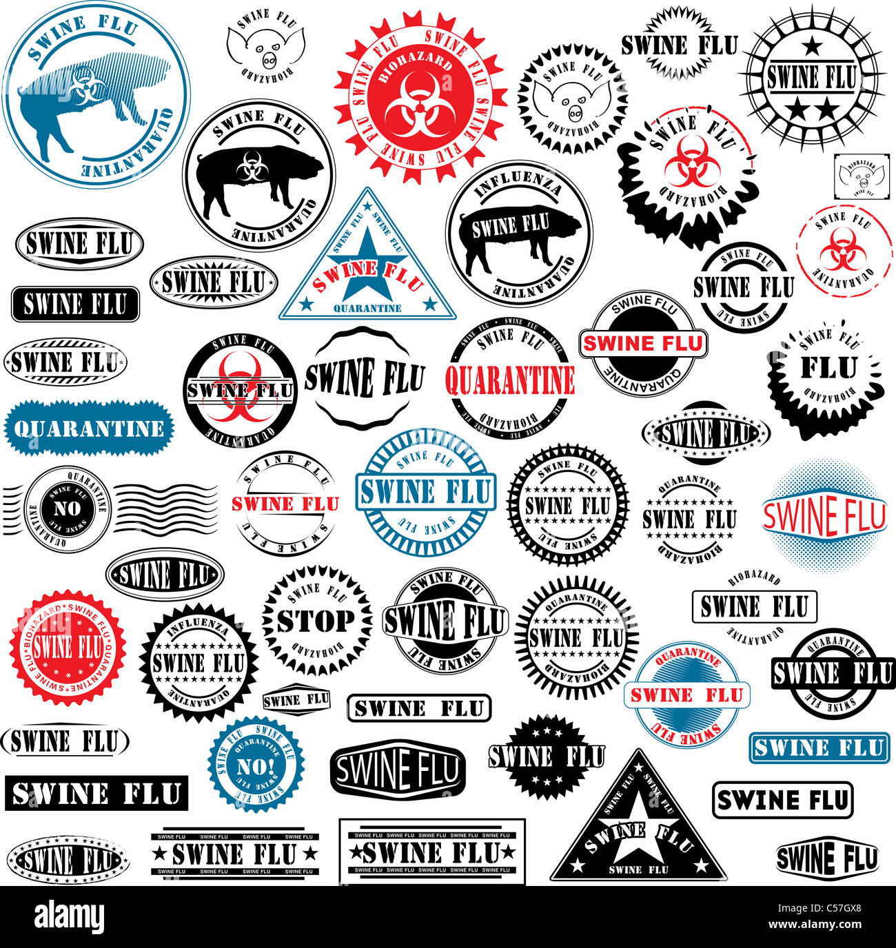 Collection of rubber stamps about swine flu. See other rubber stamp ...