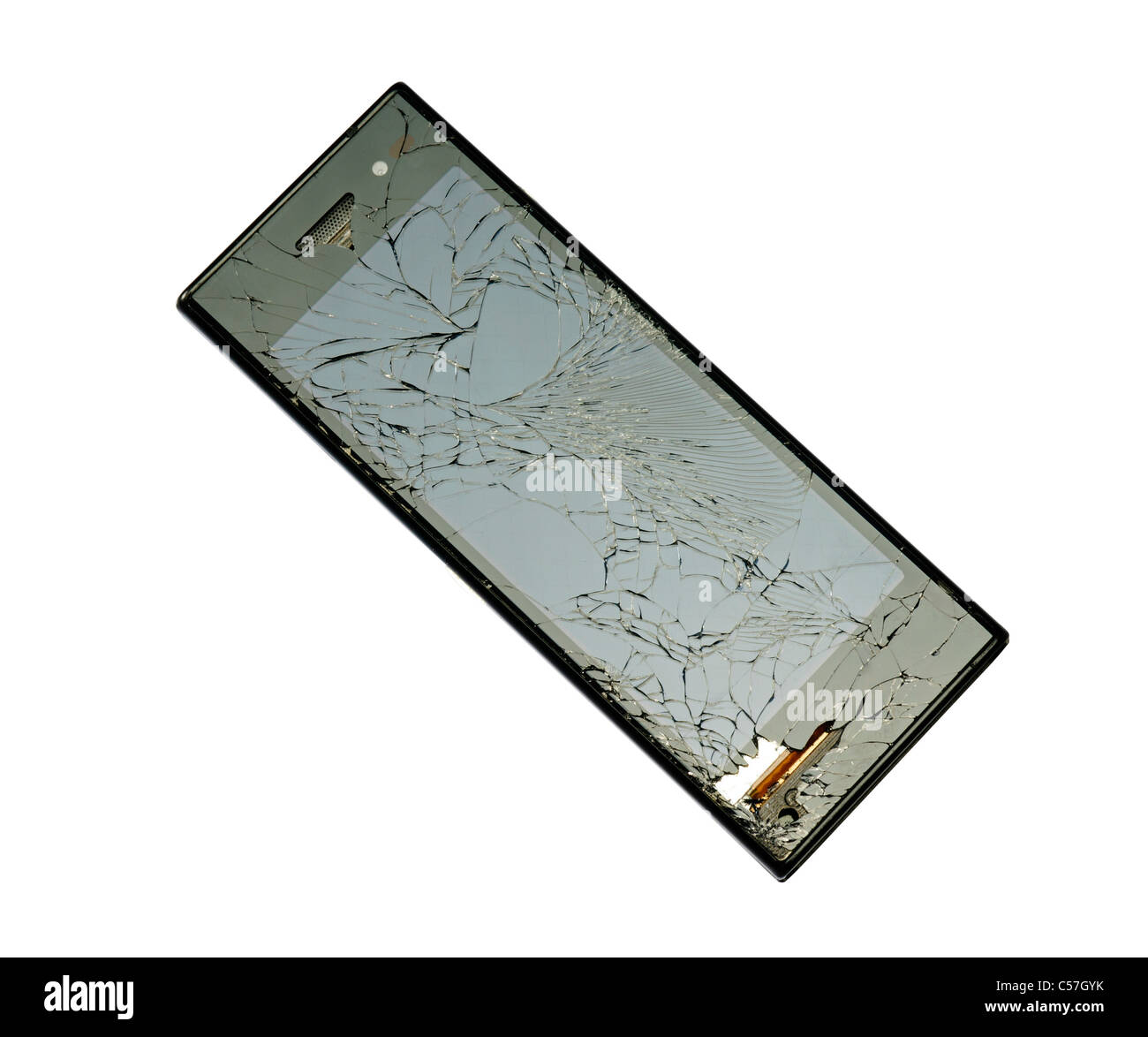 Damaged new smart phone. Studio photo, isolated on white Stock Photo ...