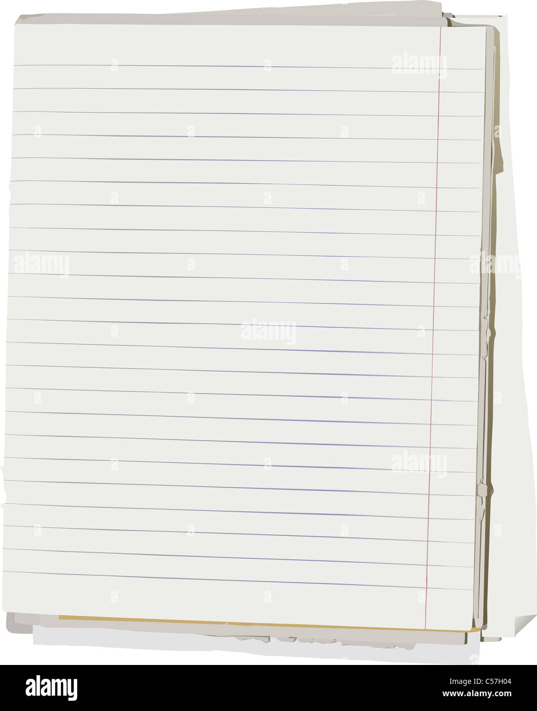Illustration of stack of old lined papers from note book. Clipping path ...