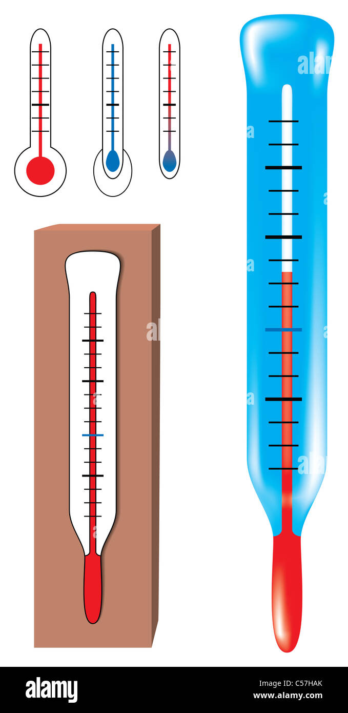 Set of vector thermometers. Uses gradient mesh for the blue thermometer ...