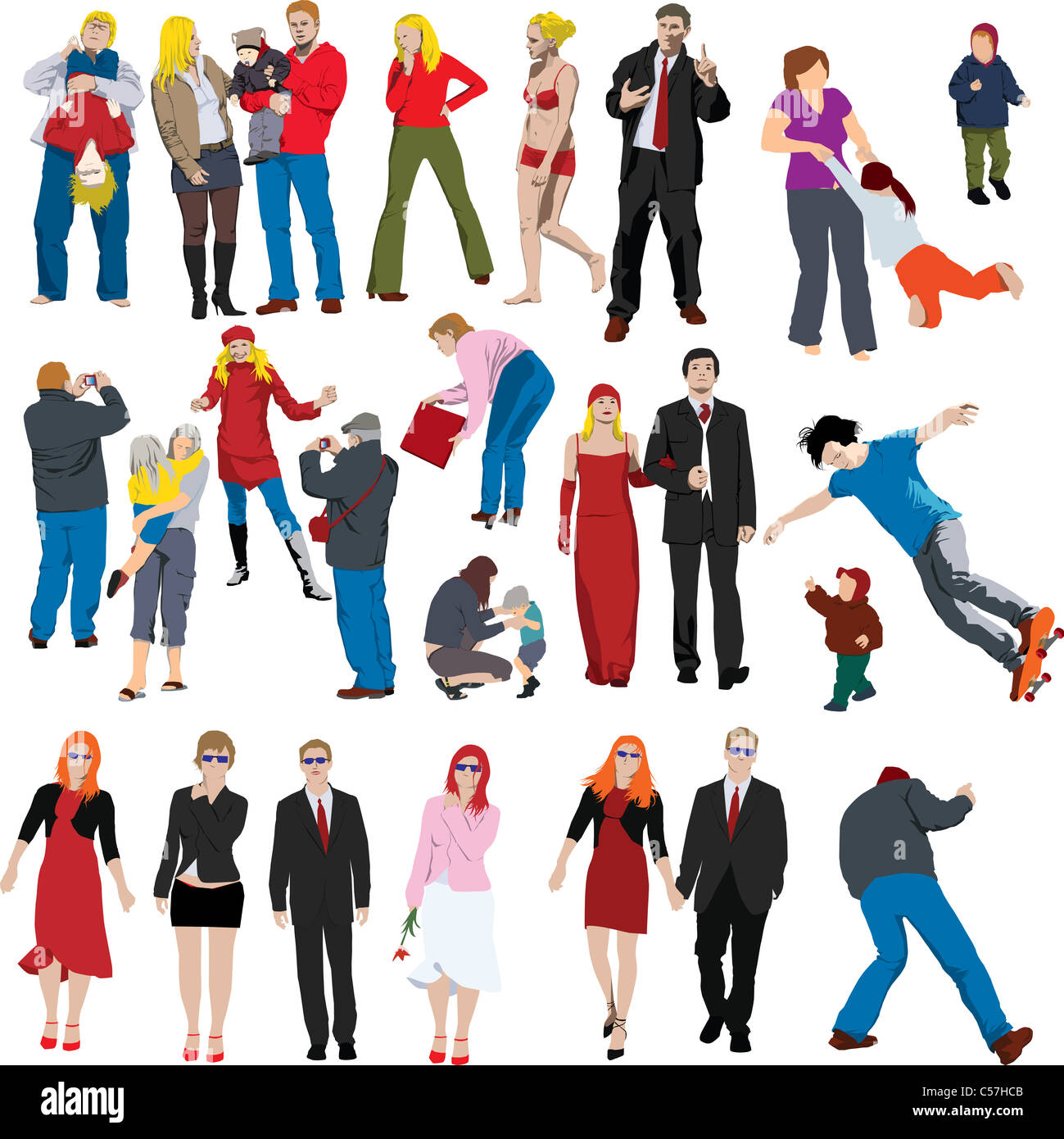 Collection of many people coloured vector illustrations Stock Photo - Alamy