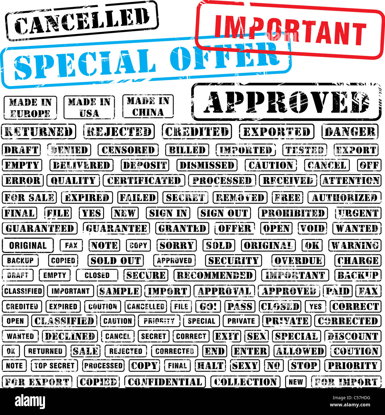 Lots of rubber stamps for office, bank, paperworks Stock Photo - Alamy