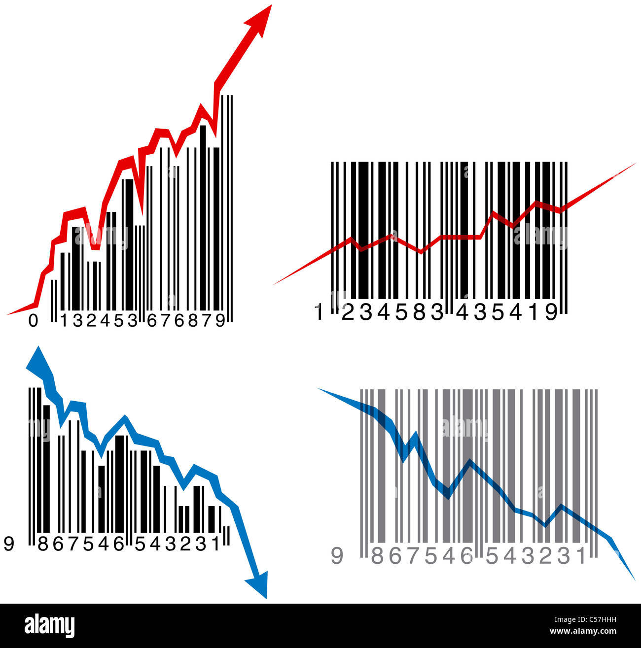 Business growth, success and failure depression graph made from barcode ...