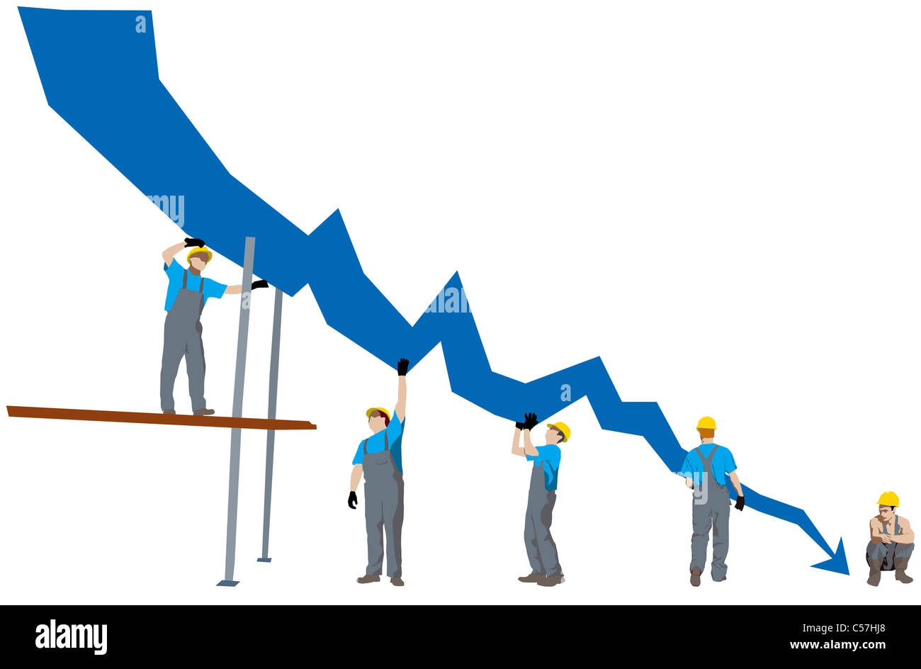 Business failure and depression graph representing bankrupt (vector ...