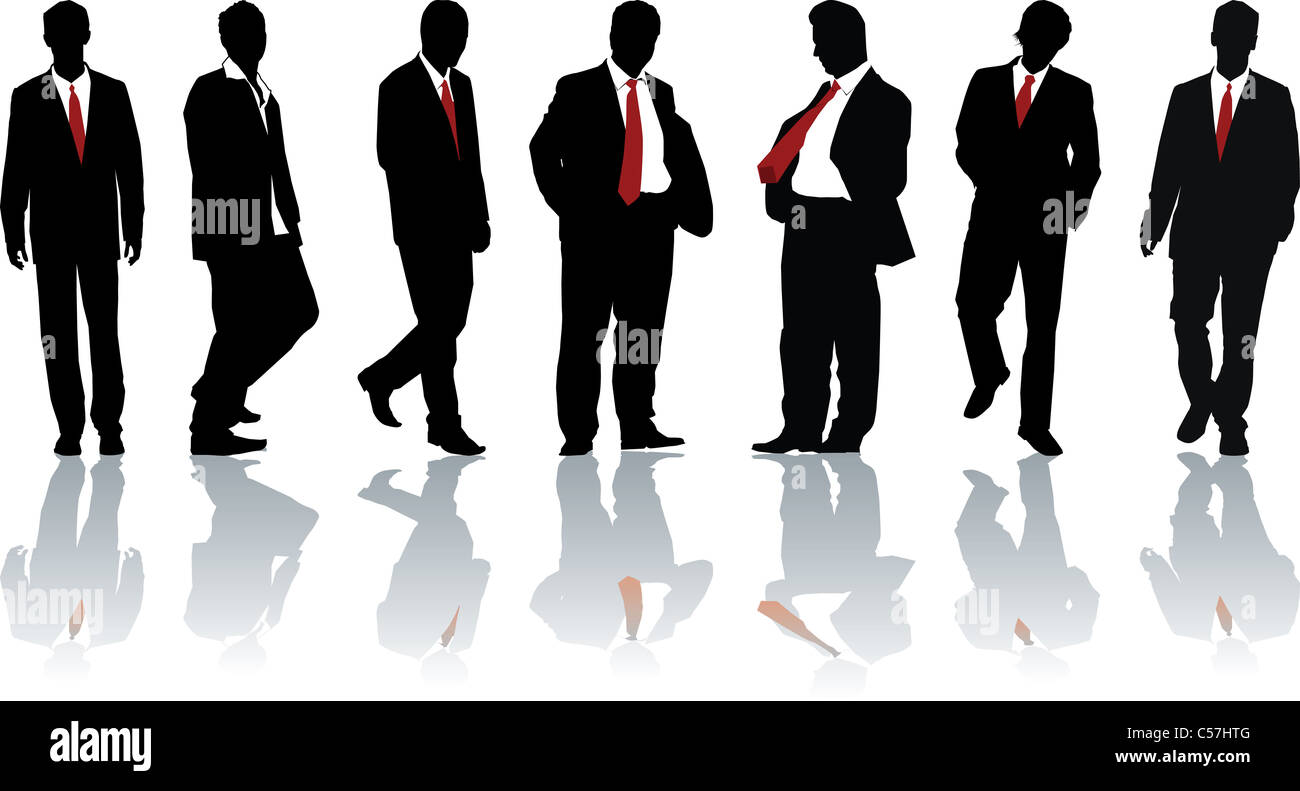 Group of seven powerful businessmen. Vector silhouette Stock Photo - Alamy