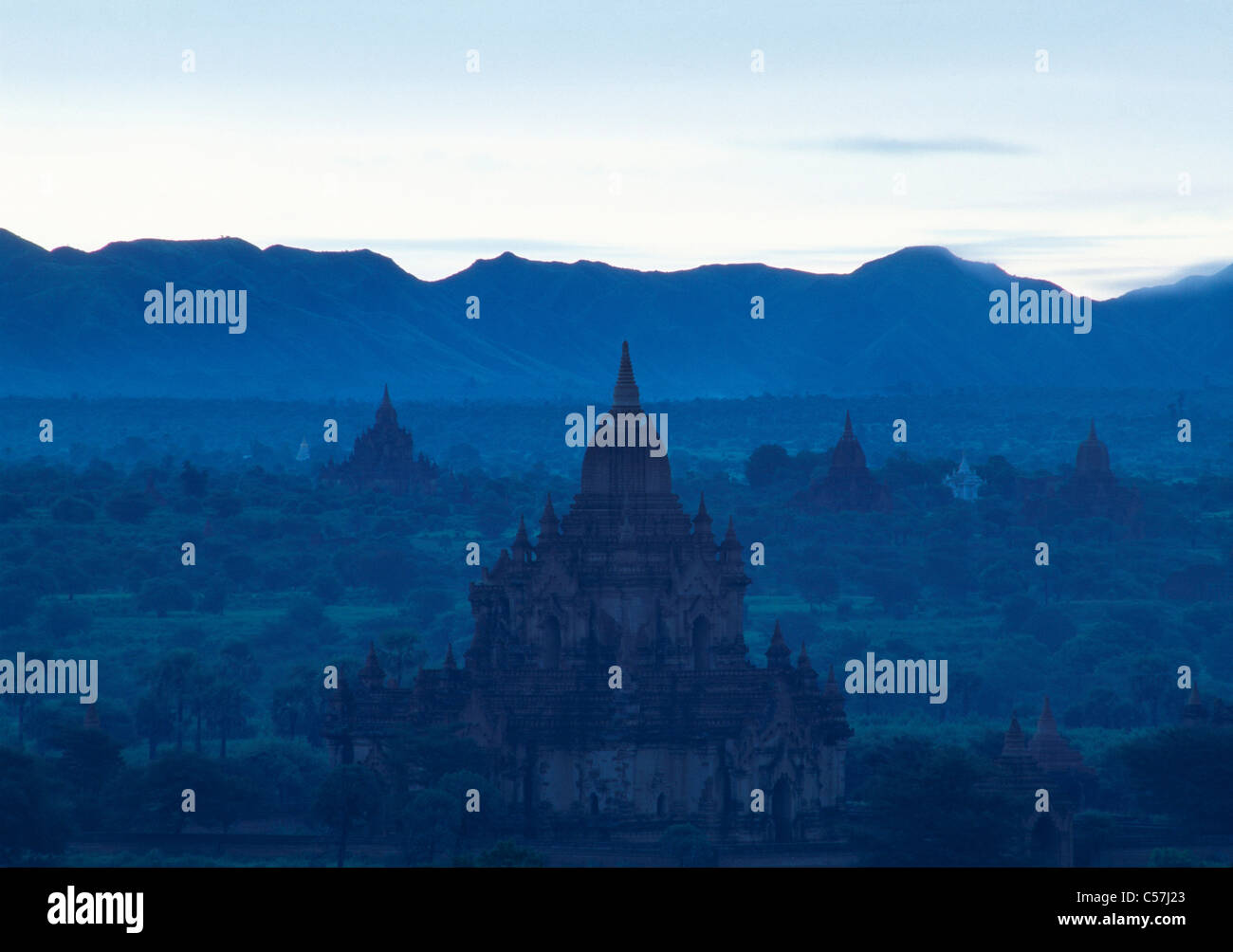 The Forgotten Temples of Pagan, north of Myanmar, Burma. Dawn over the ...