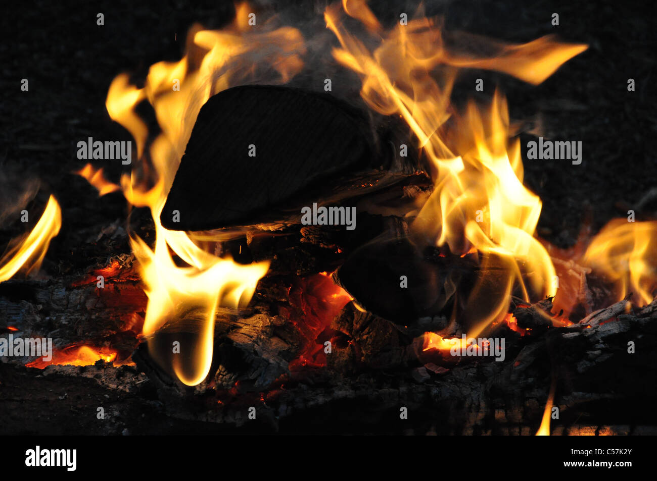 Close-up of camp fire Wowo Campsite Sheffield Park Sussex Stock Photo ...